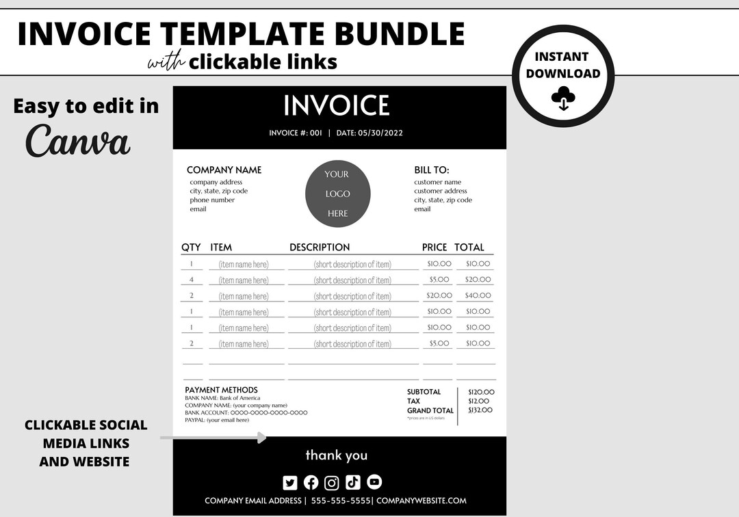 Digital Invoice Template | Business Invoice | Editable Invoice | Custom ...