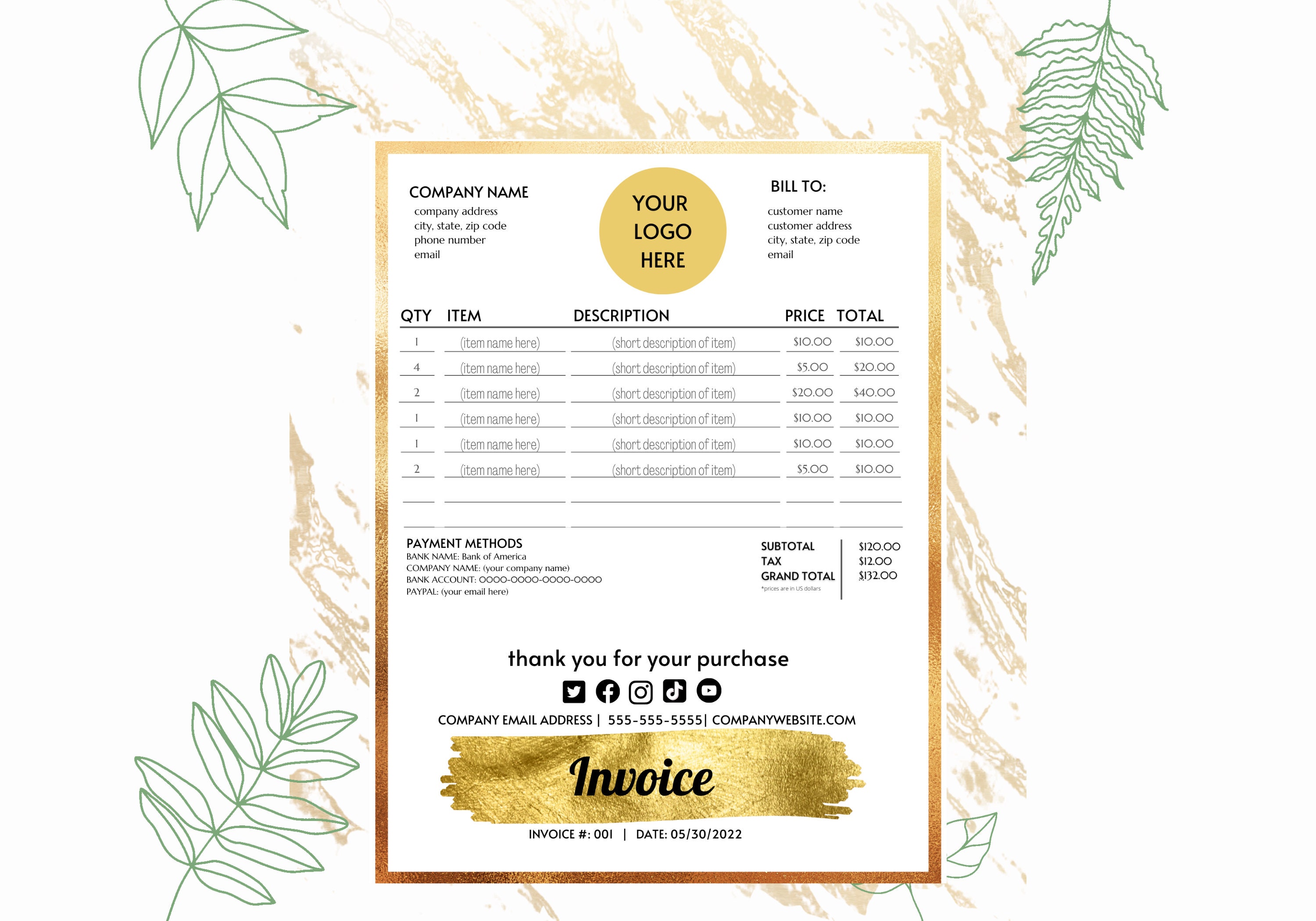 Digital Invoice Template | Business Invoice | Editable Invoice | Custom ...