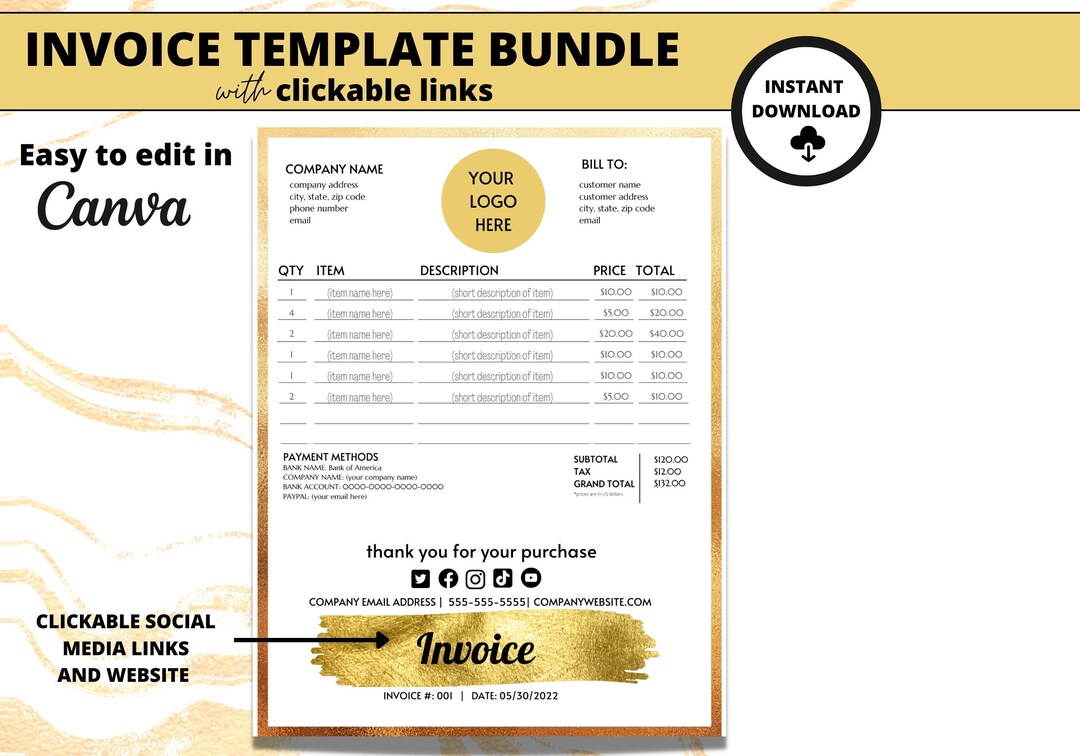 Digital Invoice Template | Business Invoice | Editable Invoice | Custom ...