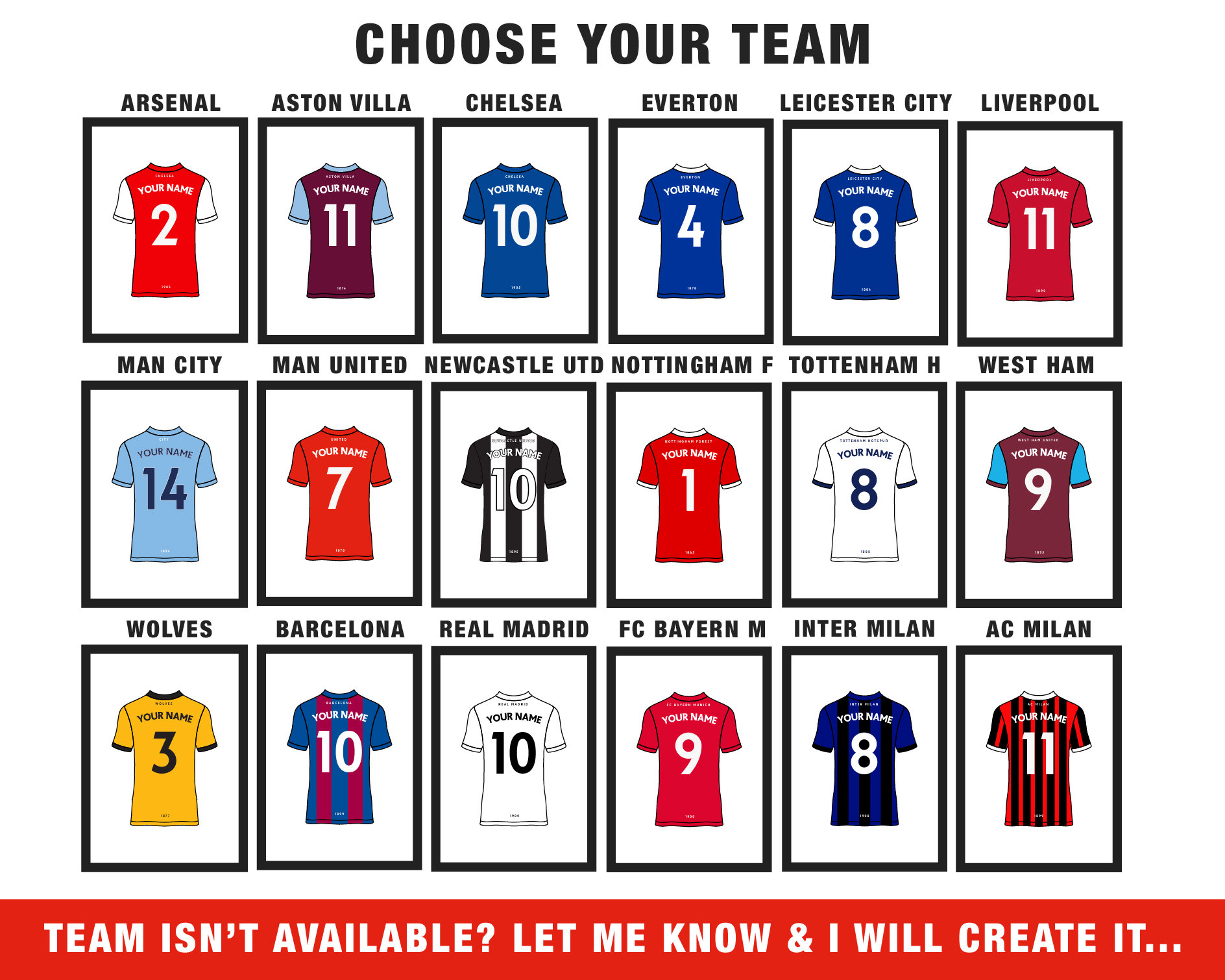 Custom Football Kit Shirt Print Poster Digital - Personalised Name ...