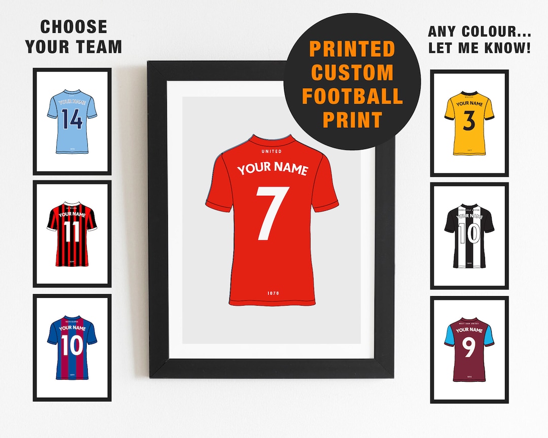 Printed Custom Football Kit Shirt Print Poster - Personalised Name ...