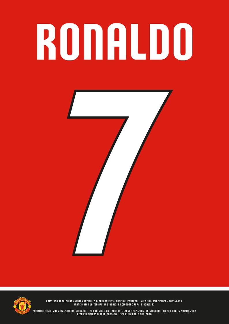 Manchester United Cristiano Ronaldo Name & Number Poster Print Art - Etsy