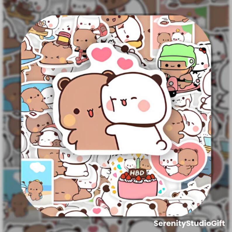 Bubu & Dudu Cute Bear Couple Stickers DIY Doodles Waterproof 10/30 ...