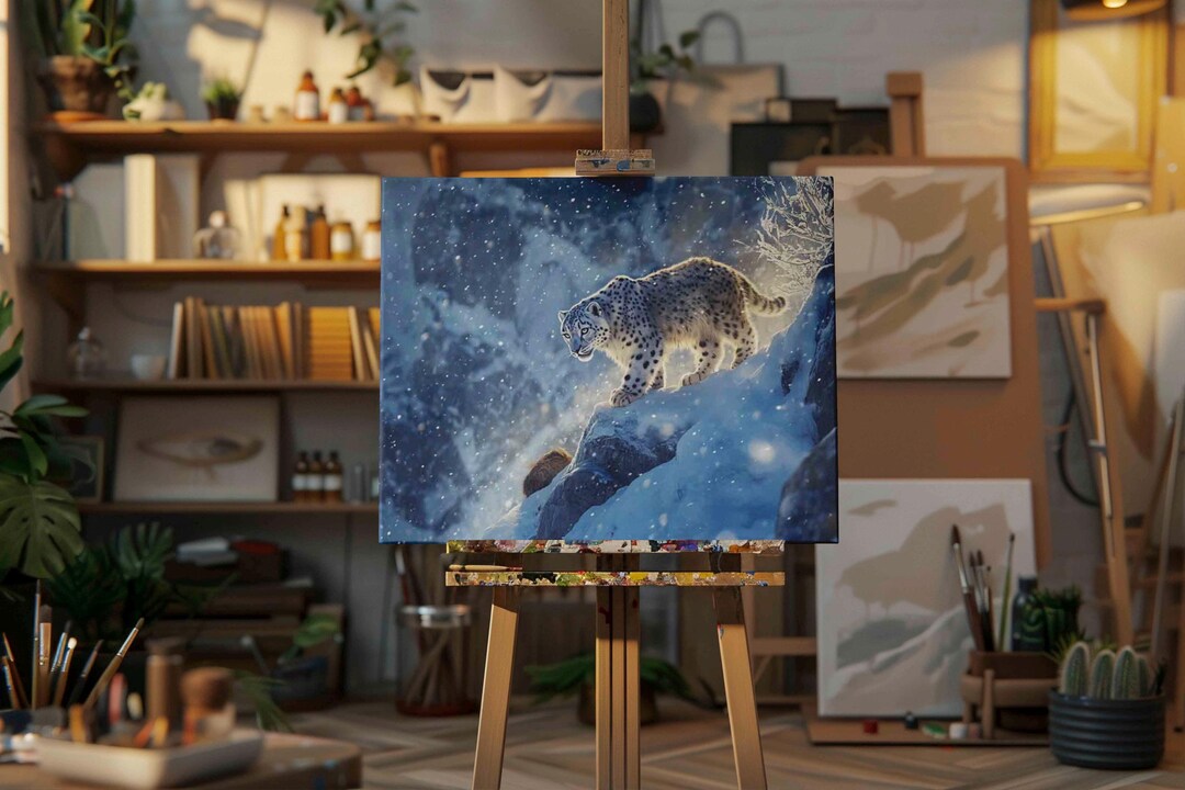 Snow Leopard Canvas Print, Icy Mountain Art, Home Wall Decor - Etsy