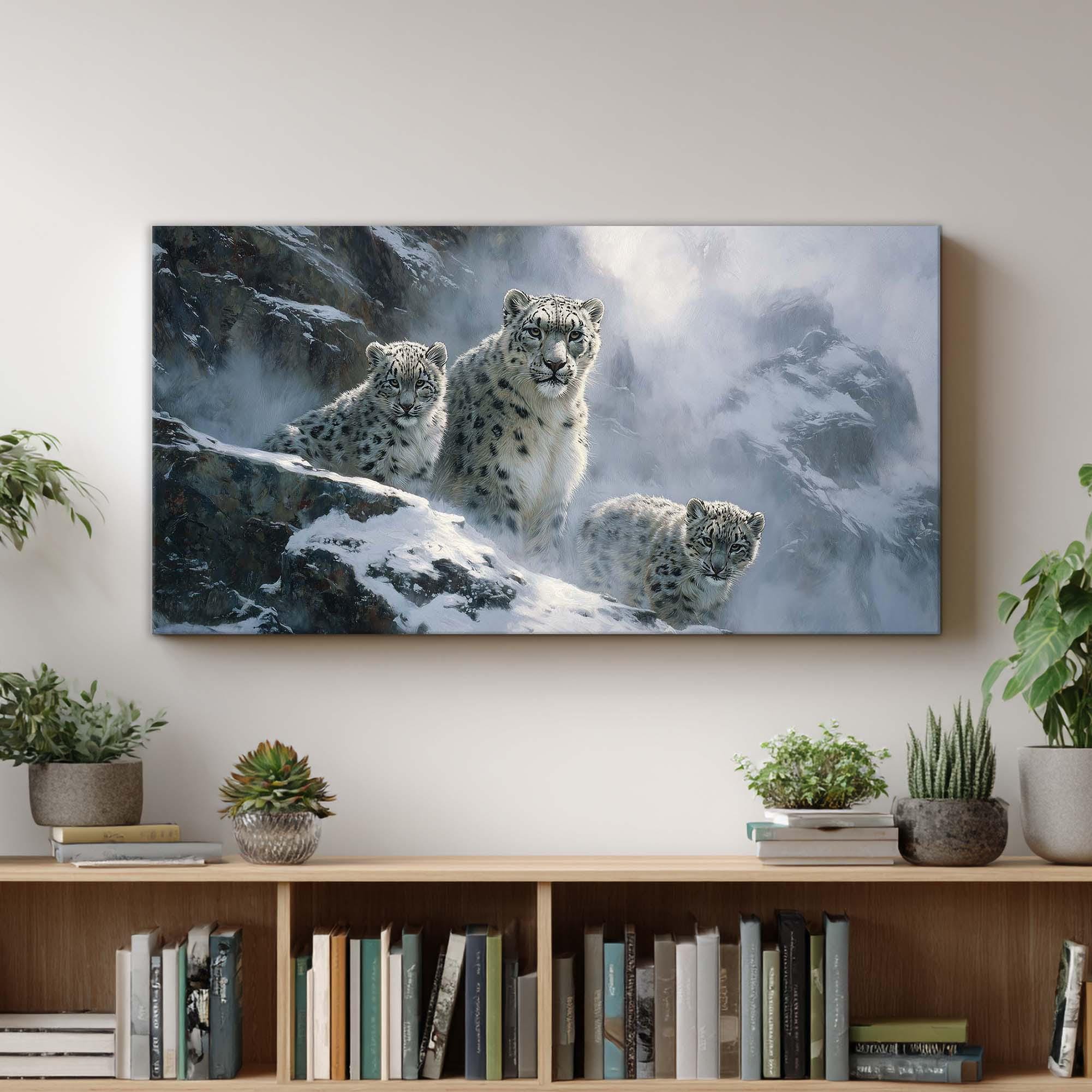 Alpine Mist Snow Leopard Trio Giclee Canvas Print With Oil Painting ...