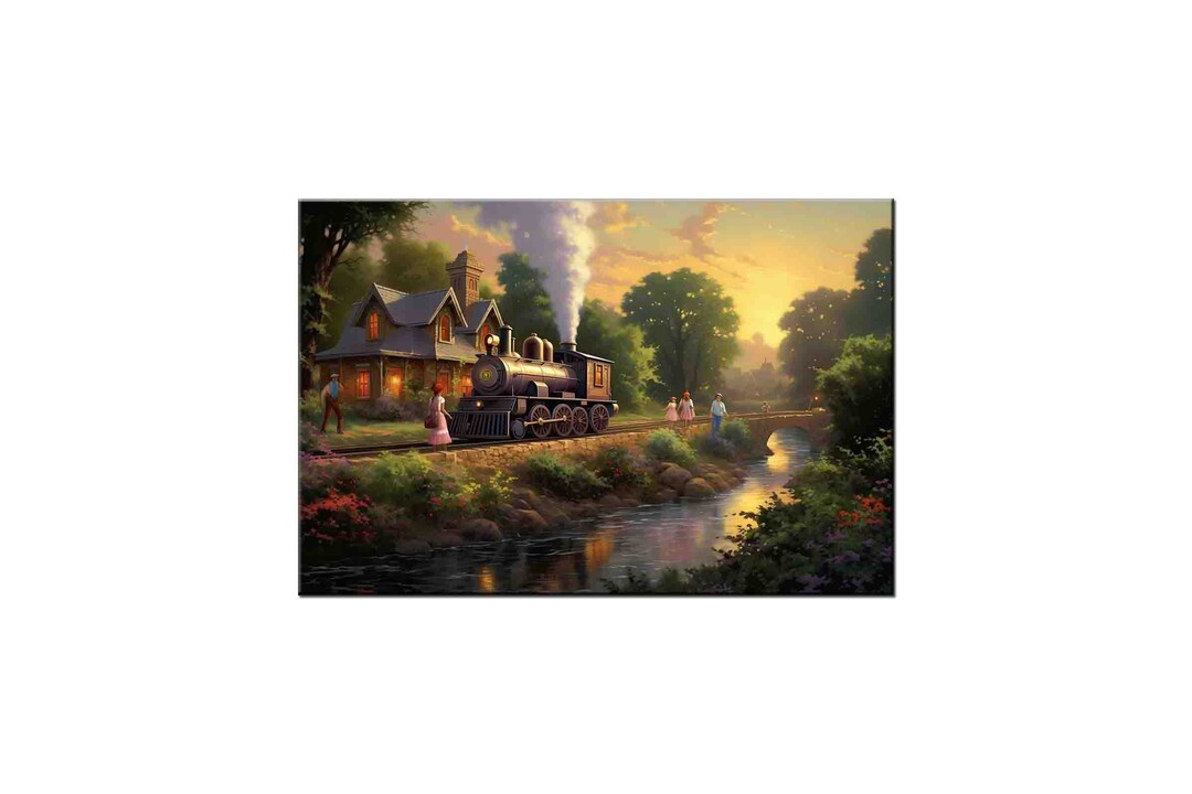 Steam Train Print,steam Train Oil Painting,steam Train Painting,steam ...