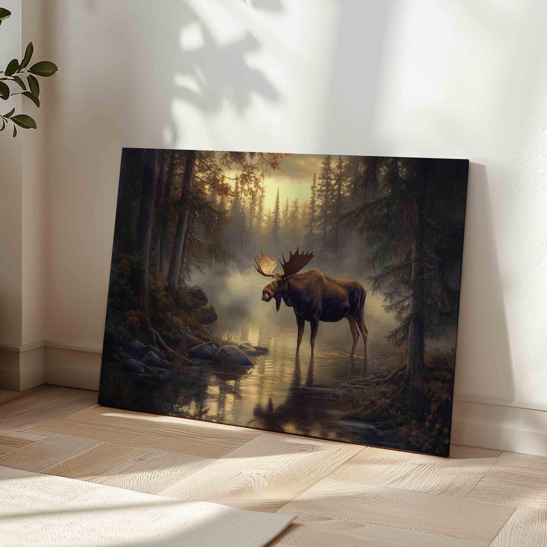 Nature Landscape Wall Art Decor,moose Prints,moose Oil Painting,moose ...