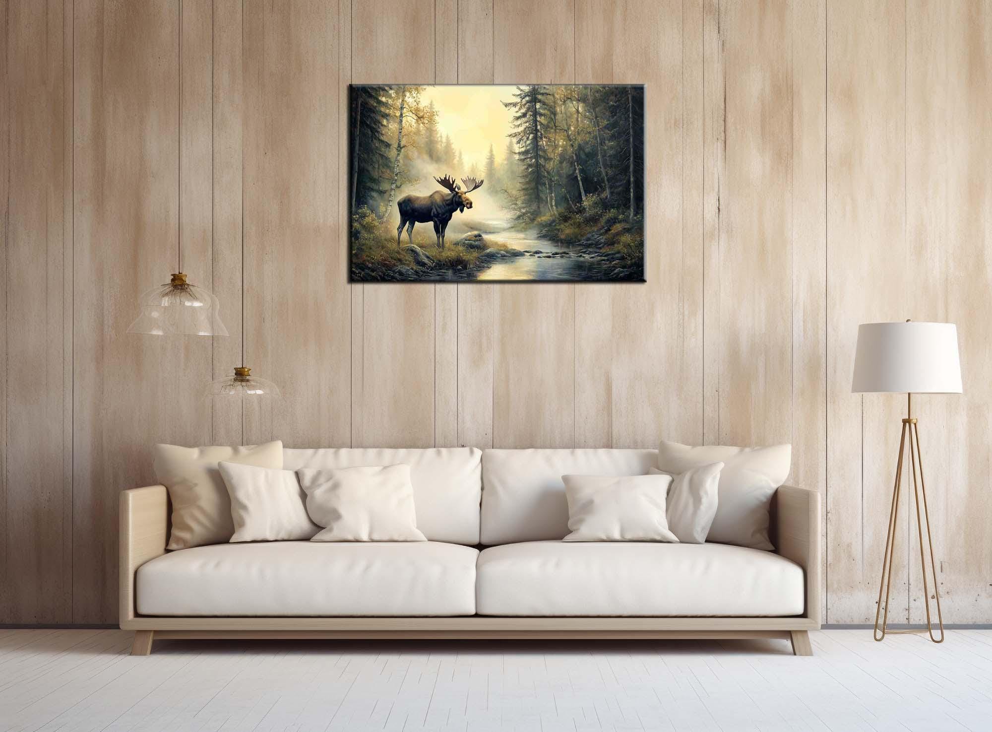 Moose Oil Painting,moose Prints,moose in Forest by River,nature ...
