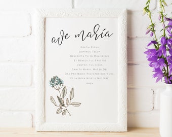 Hail Mary Prayer Ave Maria Art Print Poster Catholic Prayer Catholic ...