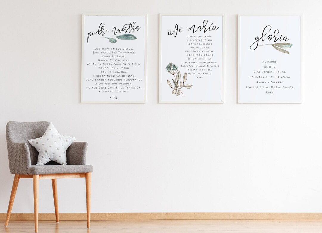 Prayer Digital Print Set in SPANISH. Padre Nuestro, Ave Maria, Gloria ...