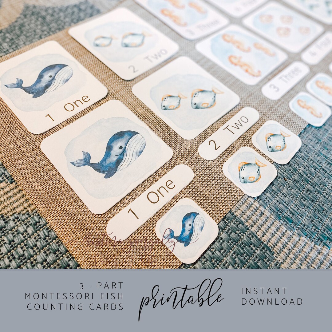 Fish Counting Cards Montessori Inspired 3 Part Cards Homeschool 1 to 1 ...