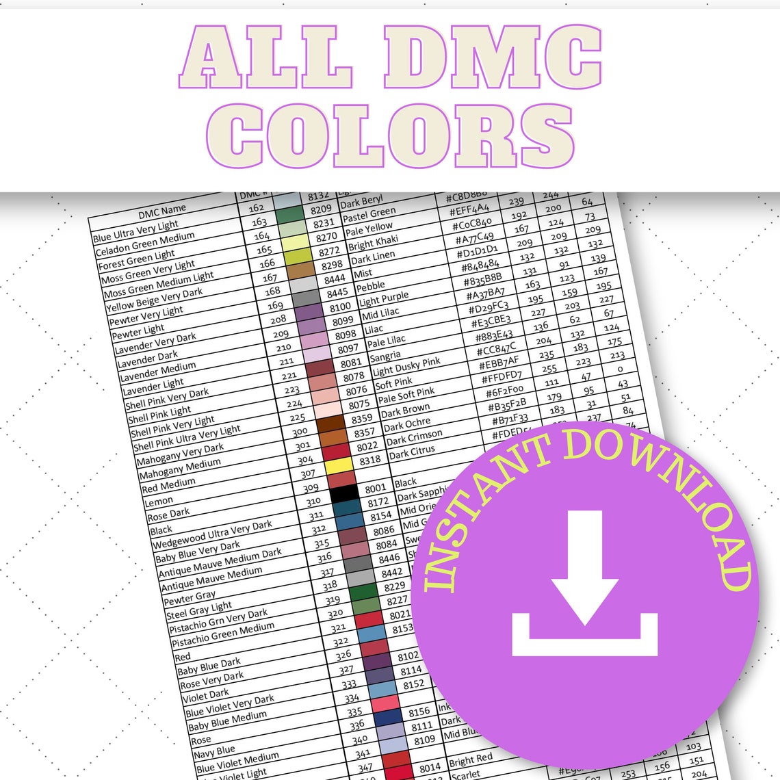 DMC Diamond Painting Color Conversion Guide to Diamond Dotz - Etsy