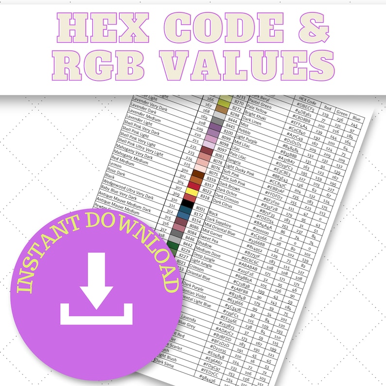 DMC Diamond Painting Color Conversion Guide to Diamond Dotz Hex Code ...