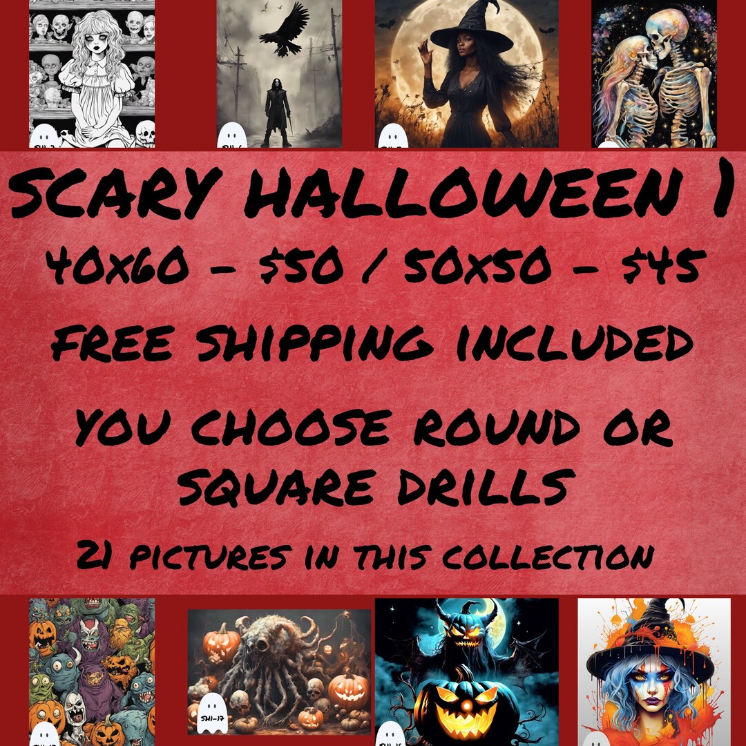 Diamond Painting Kit Scary Halloween 50x50 and 40x60 Free Shipping YOU ...