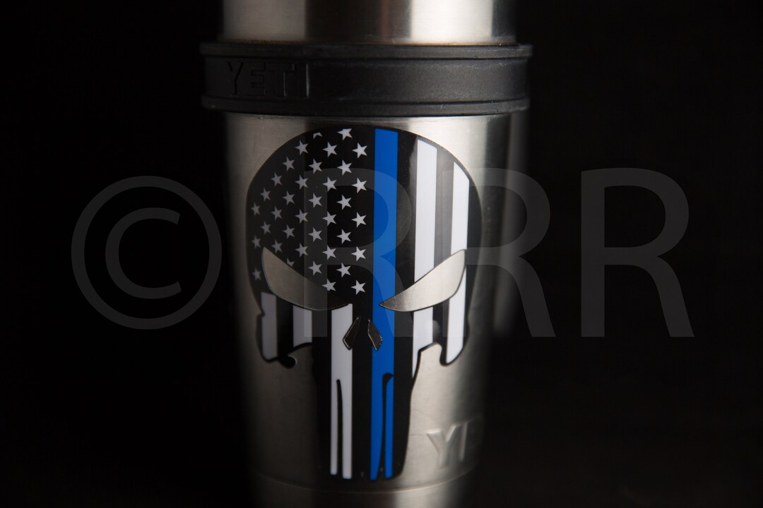 Blue Line Skull Vinyl Decal - Etsy