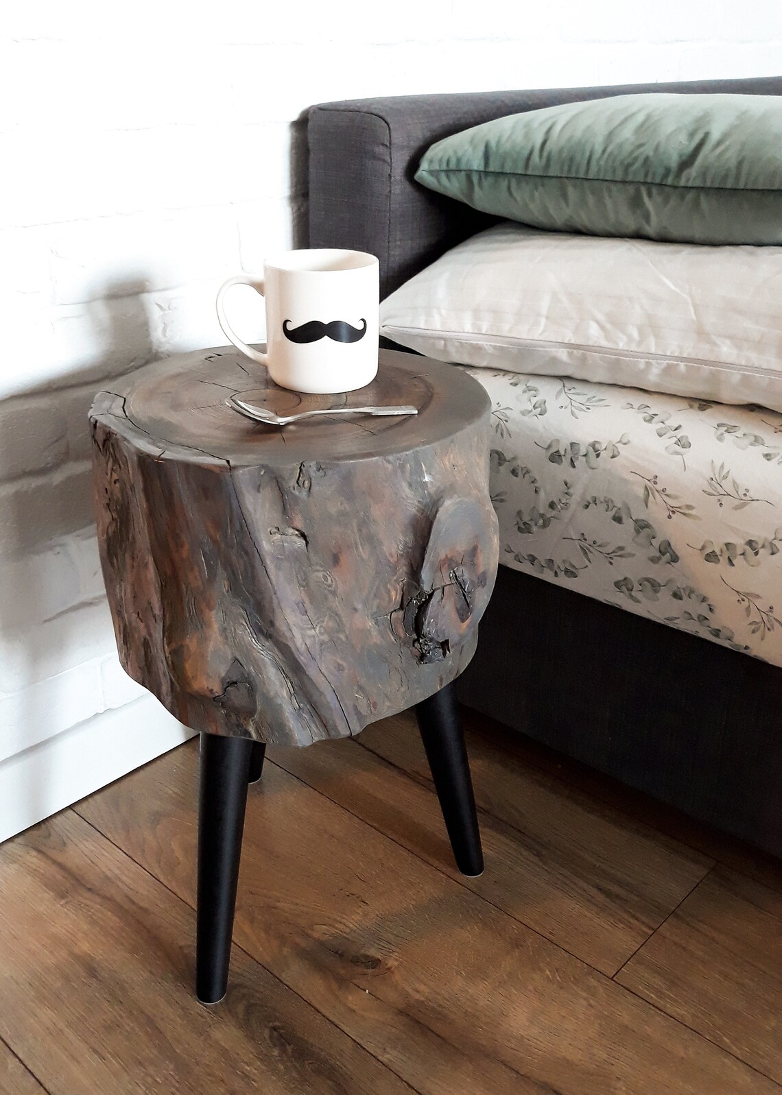 Bedside stump table bedroom night stand gray side table | Etsy