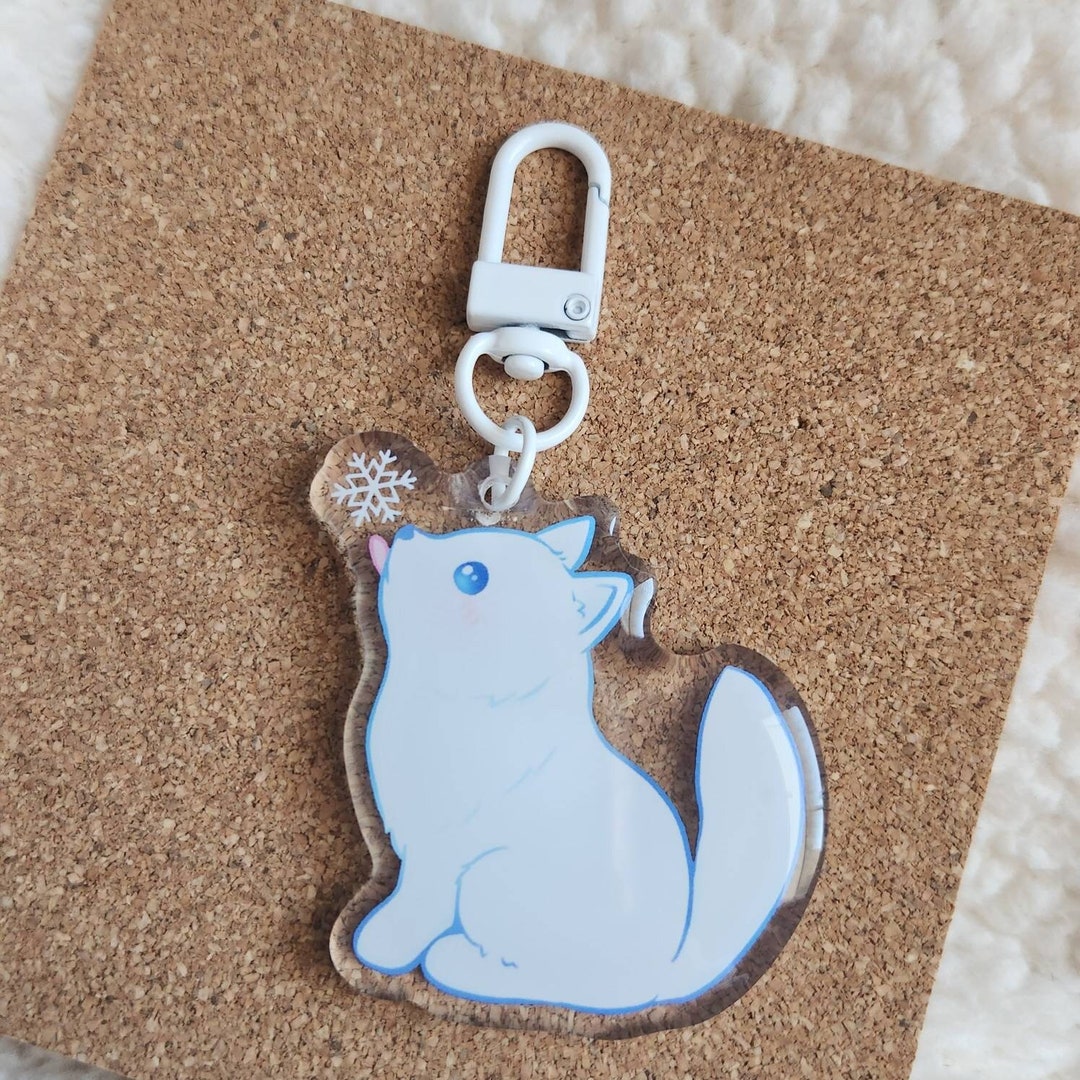 Arctic Fox Acrylic Keychain, Double Sided Charm, Catch Snowflake, Snow ...