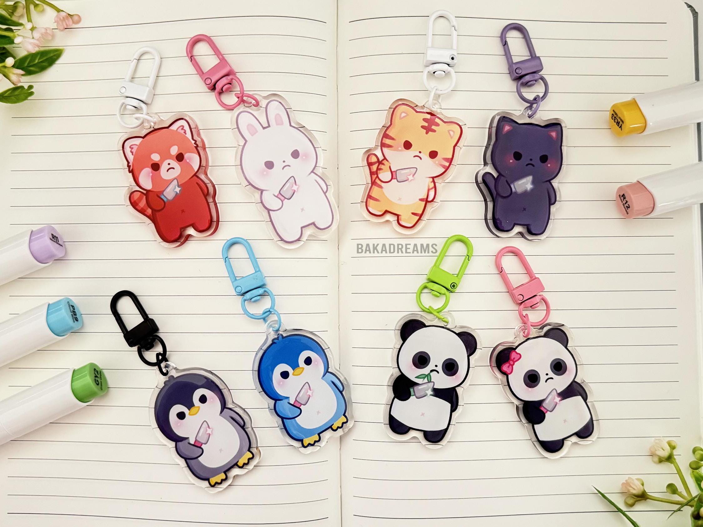 Stabby Bunny Keychain, Kawaii Rabbit Keychain, Double Sided Clear Epoxy ...