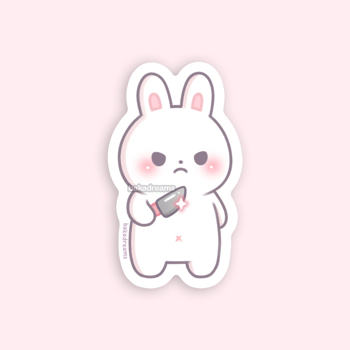 Stabby Bunny Vinyl Sticker, White Rabbit With Knife, Animals With ...