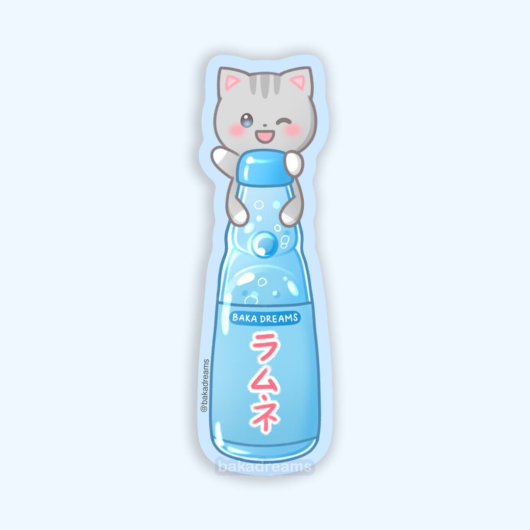 Cute Cat Ramune Vinyl Sticker, Kawaii Kitty, Japanese Asian Aesthetic ...
