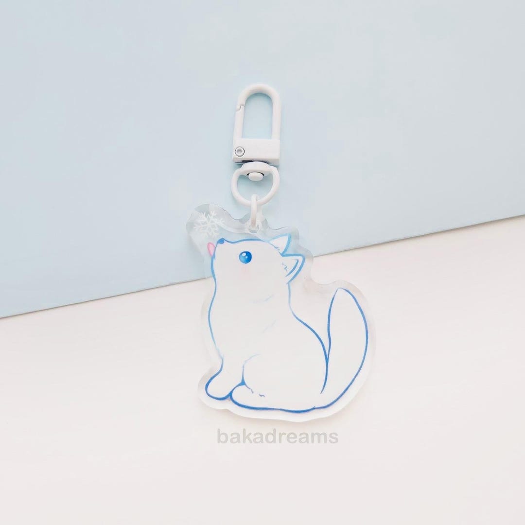 Arctic Fox Acrylic Keychain, Double Sided Charm, Catch Snowflake, Snow ...