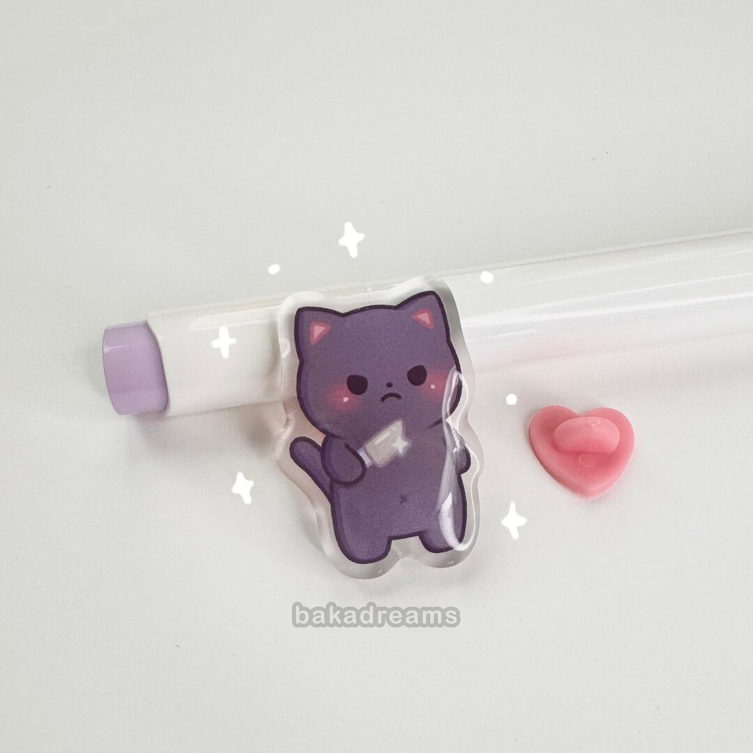 Stabby Black Cat Pin, Kawaii Black Kitty Pin, Clear Epoxy Acrylic ...