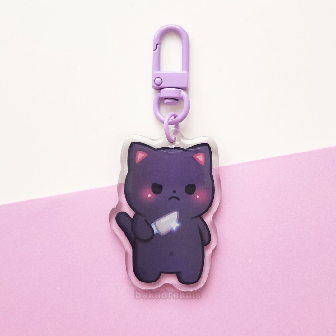 Stabby Black Cat Keychain, Kawaii Black Cat Keychain, Double Sided ...