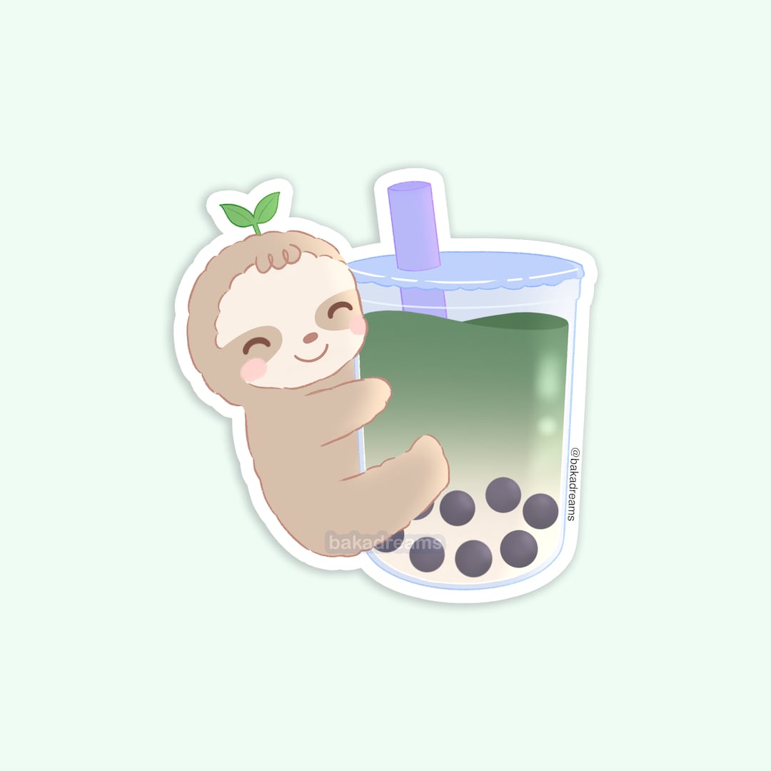 Boba Sloth Vinyl Sticker, Bubble Milk Tea Matcha Green Tea Asian ...