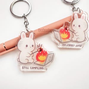 Still Compiling Bunny Programmer Humor Keychain, Software Developer ...