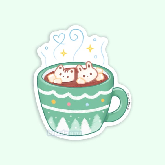 Hot Cocoa Vinyl Sticker Hot Chocolate Cute Bunny Cat - Etsy