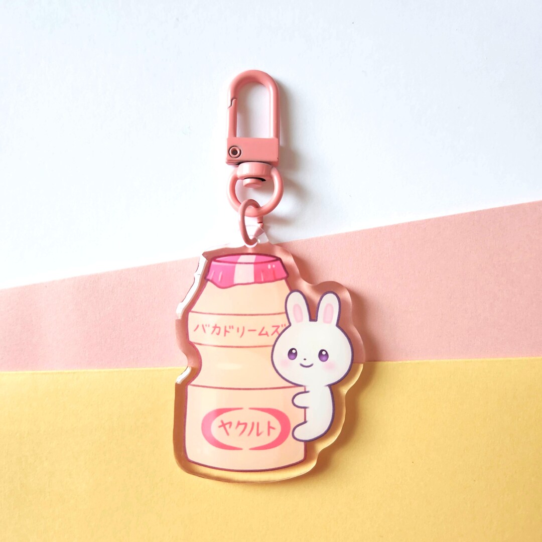 Yakult Keychain, Kawaii Bunny Keychain, Double Sided Clear Epoxy ...