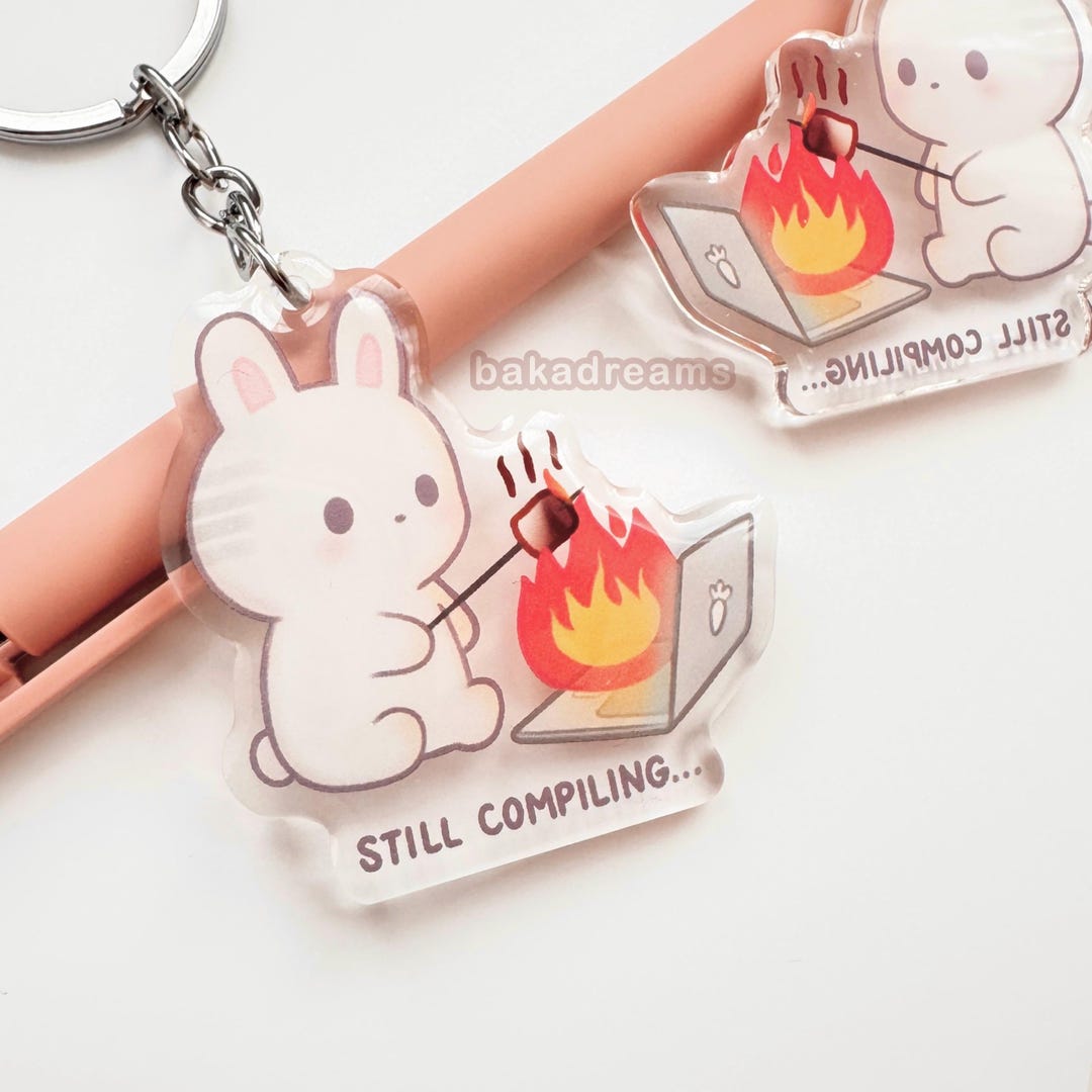 Still Compiling Bunny Programmer Humor Keychain, Software Developer Gift, Cute Tech Coding ...