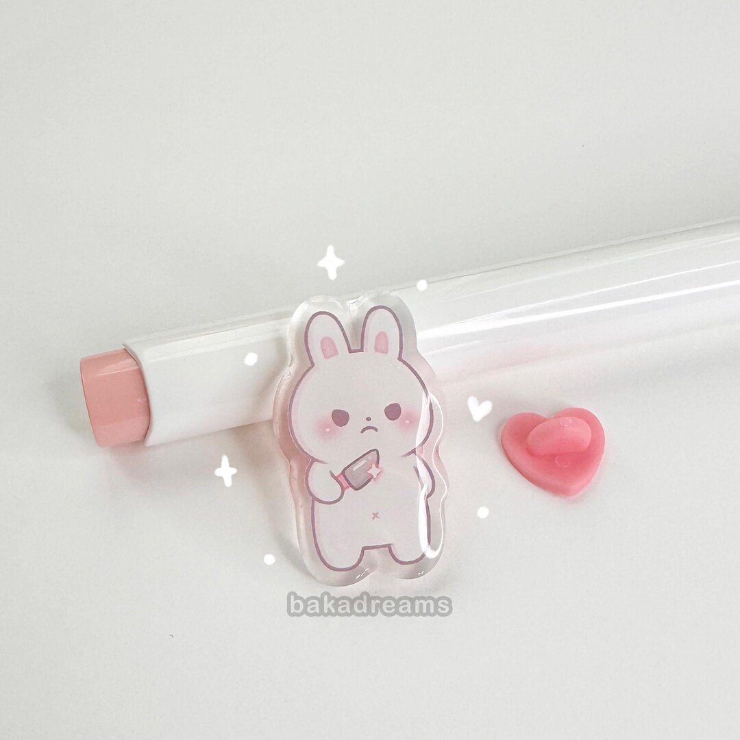 Stabby Bunny Pin, Kawaii White Rabbit Pin, Clear Epoxy Acrylic, Angry ...