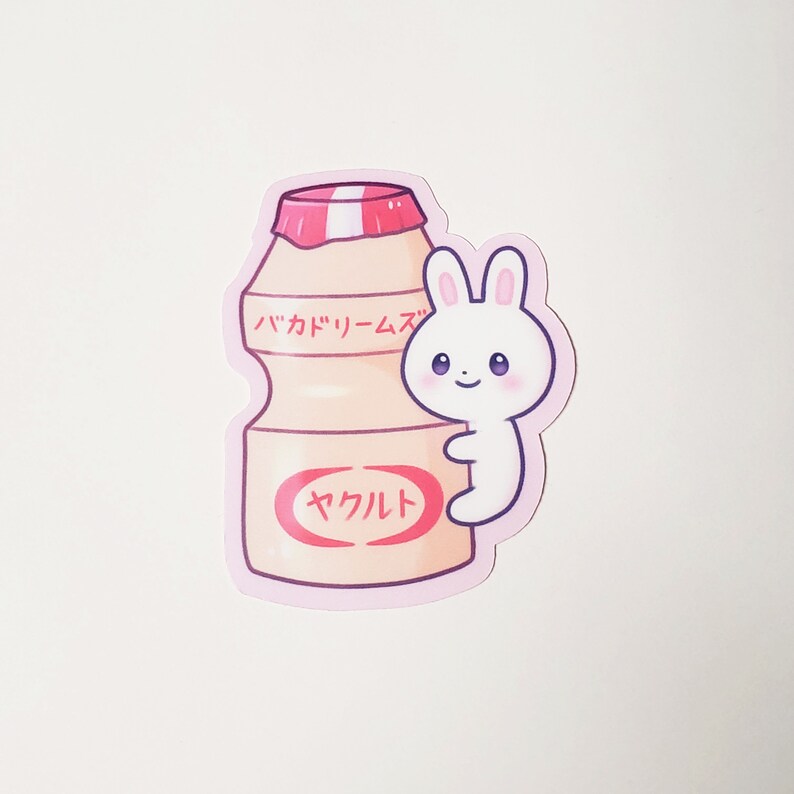 Cute Bunny Yakult Vinyl Sticker, Yogurt Drink, Japanese Aesthetic, Cute ...