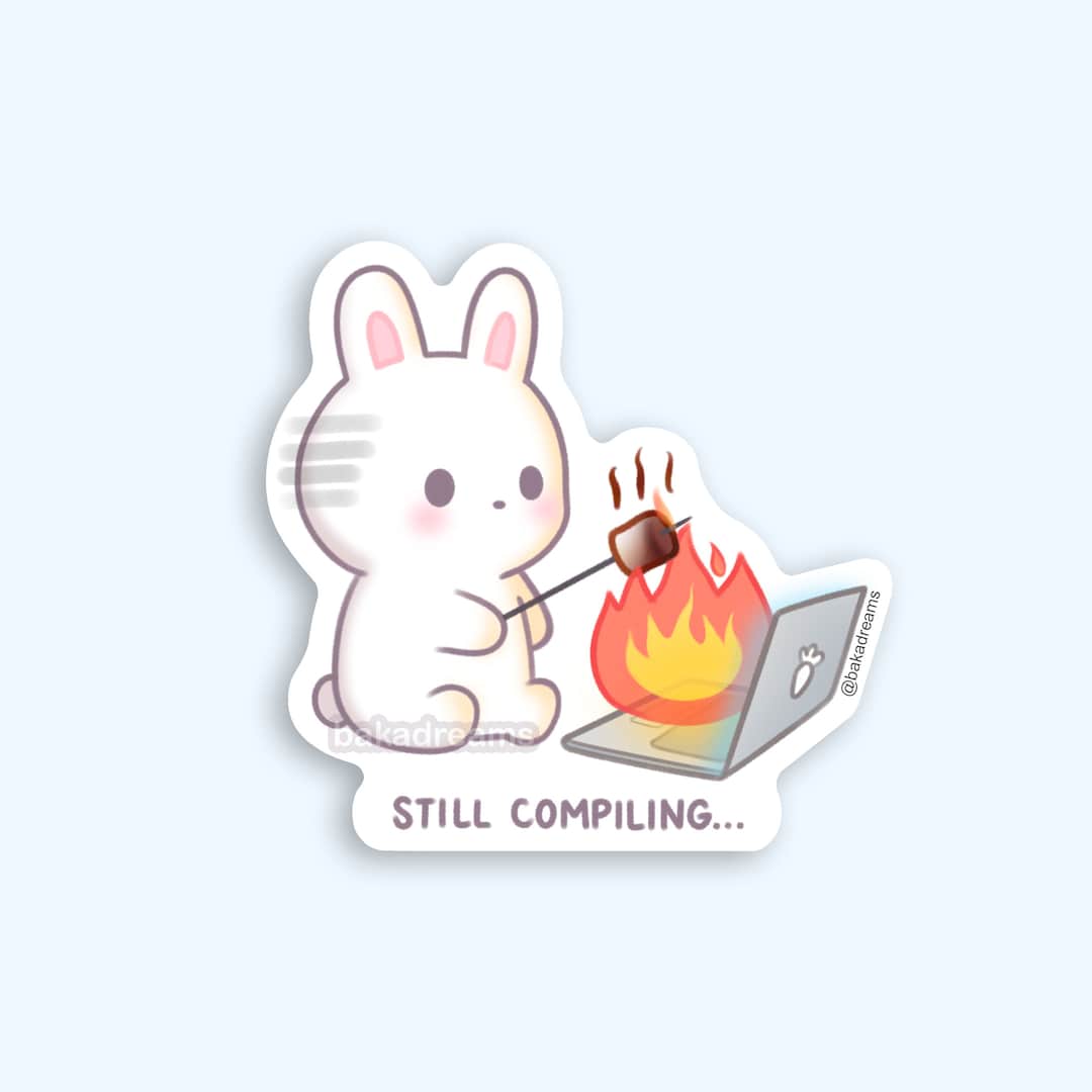 Still Compiling Bunny Programmer Humor Vinyl Sticker, Software Developer Gift, Cute Tech Coding ...