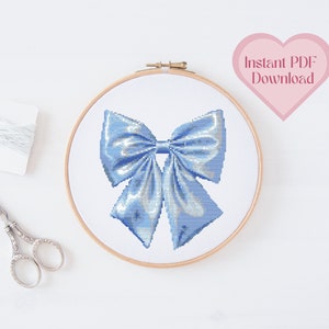 Satin Blue Bow Cross Stitch Pattern PDF | Instant Download - Etsy