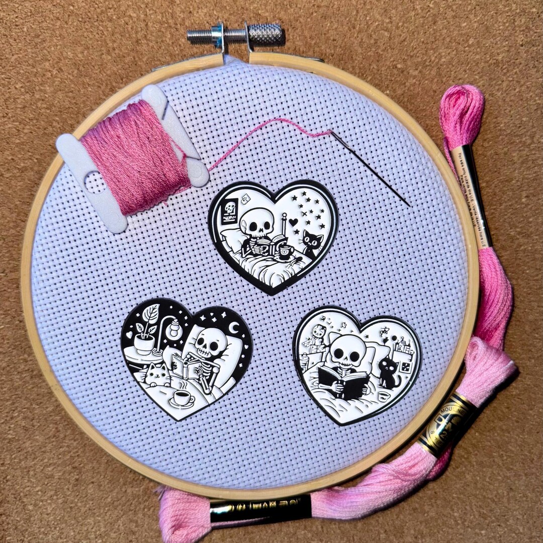 Cozy Skeleton With Cats | Magnetic Needle Minder | for Cross Stitch ...