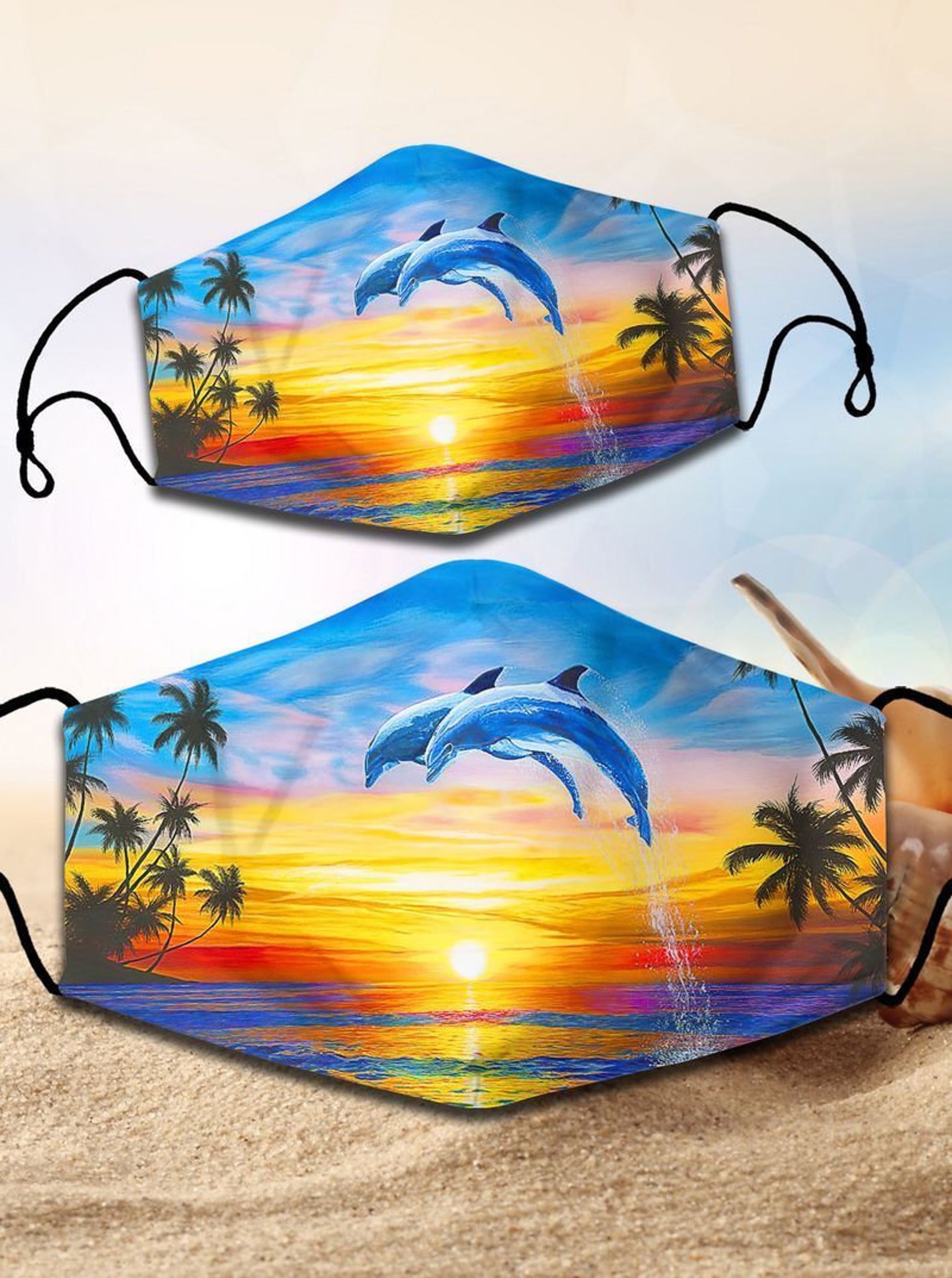 Adorable Dolphin Sunset Beach Face Mask | Etsy