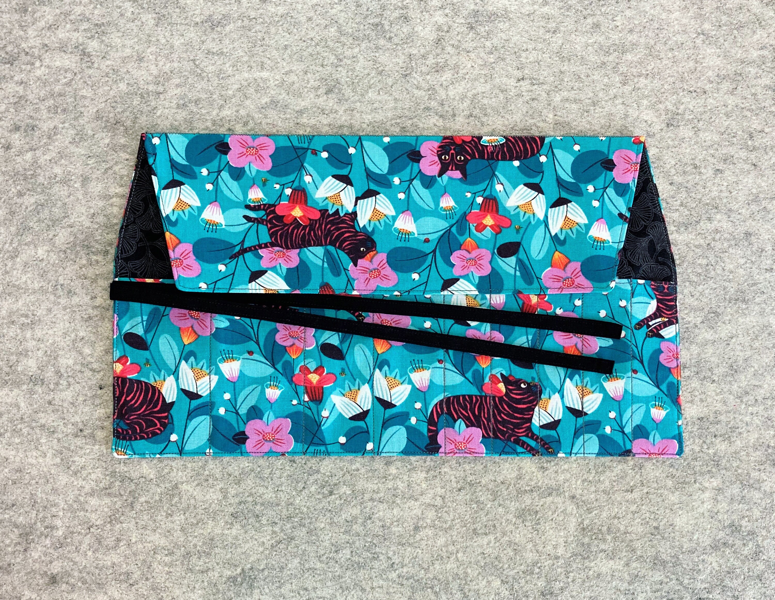 Canvas Pen Roll / Tool Roll, Jungle Tropical Tiger Cat Floral Botanical ...