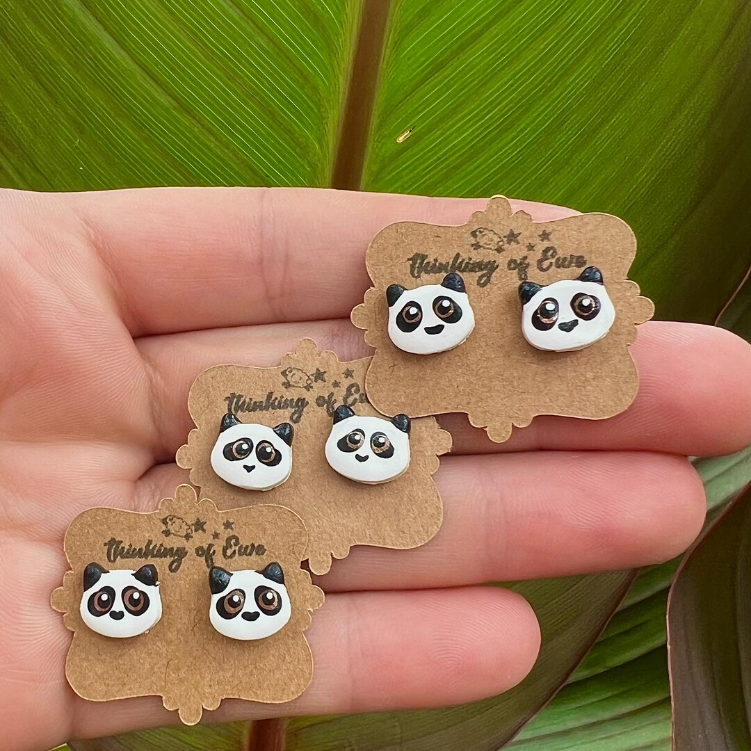 Panda Bear Stud Earrings, 10mm, Handpainted, Hypoallergenic || Free ...