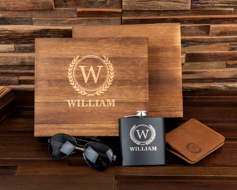 Personalized Watch Sunglasses Leather Wallet Flask in - Etsy
