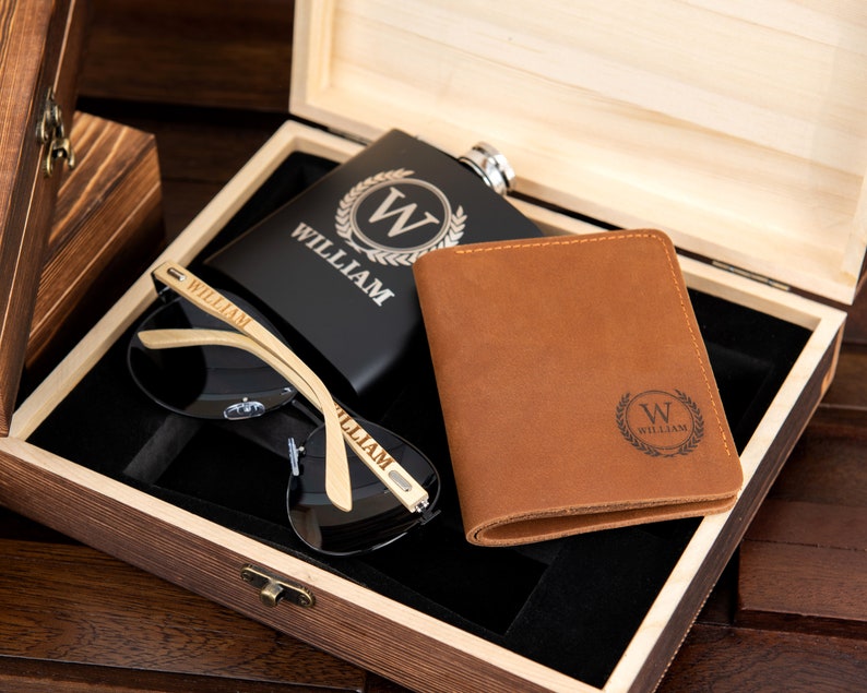 Personalized Watch Sunglasses Leather Wallet Flask in - Etsy