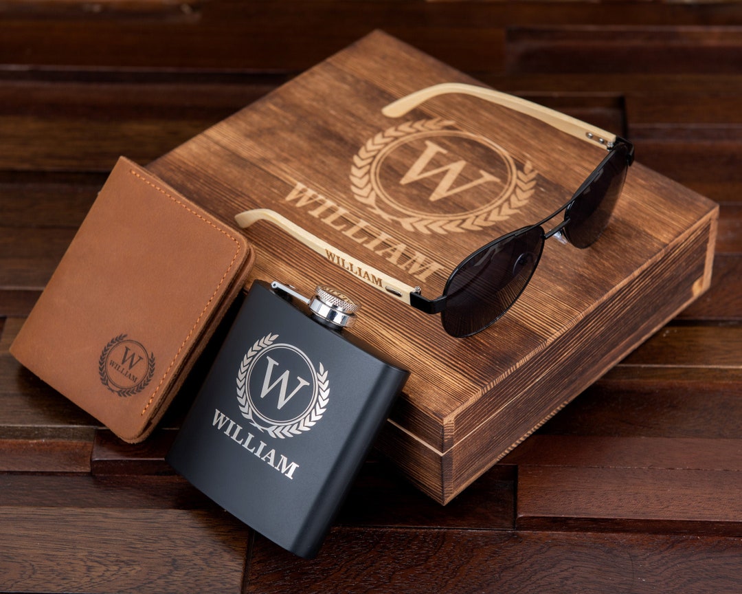 Personalized Watch, Sunglasses, Leather Wallet, Flask in Groomsman Gift ...