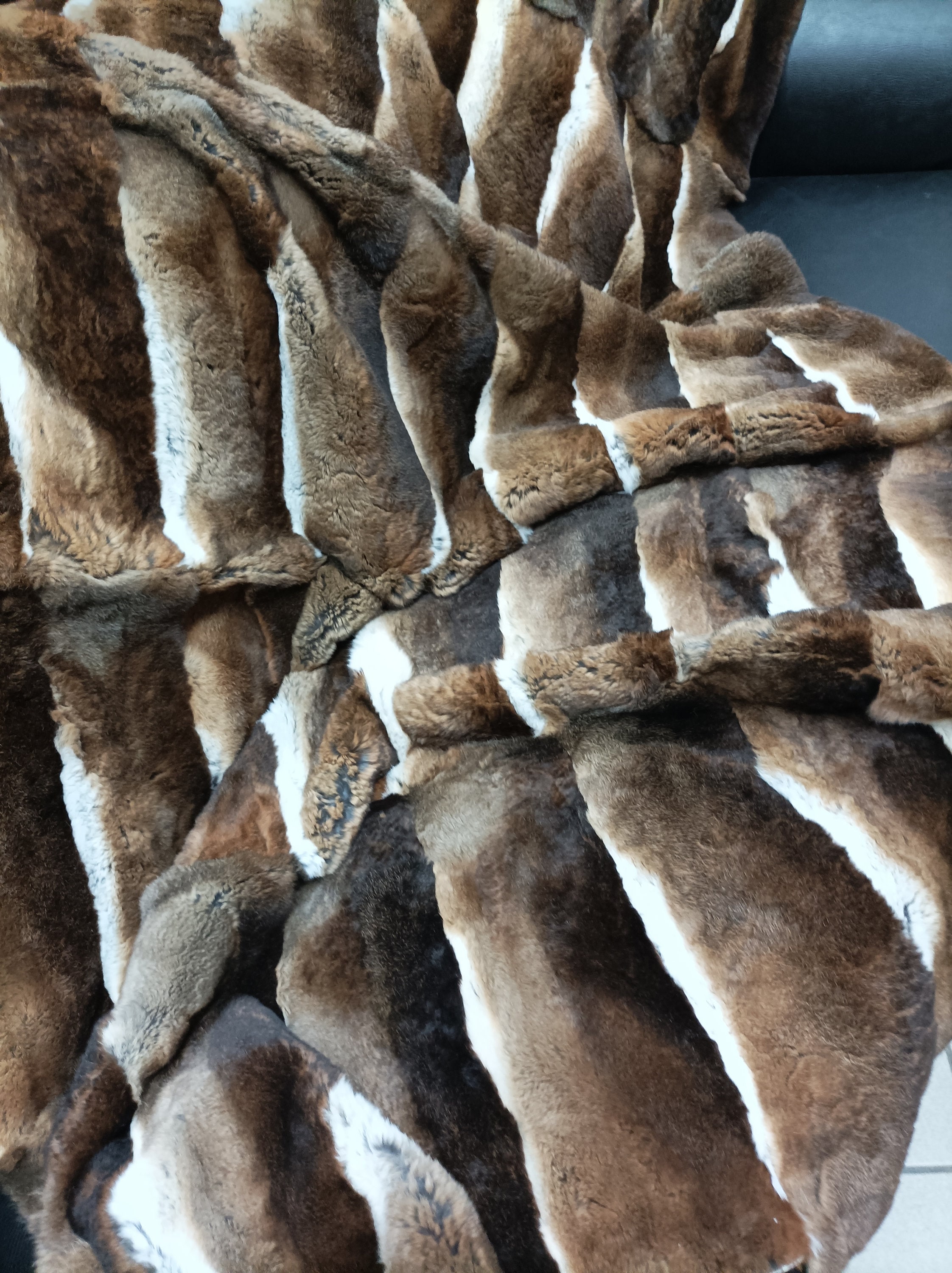 Fur Blanket,real Orilak-rex Rabbit Fur Blanket Throw, Natural Brown ...