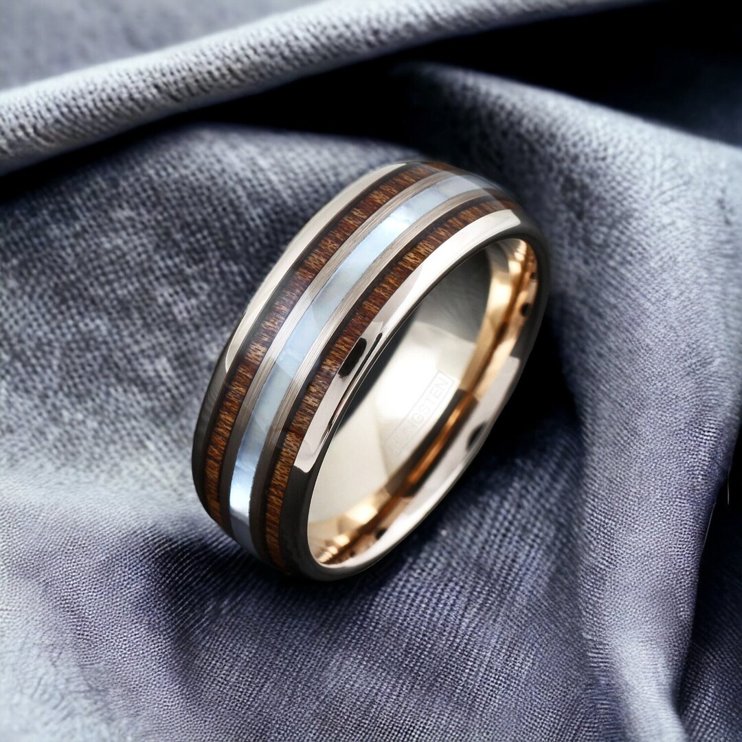 Rose Gold Tungsten Mother of Pearl Inlay Ring Mother of Pearl - Etsy