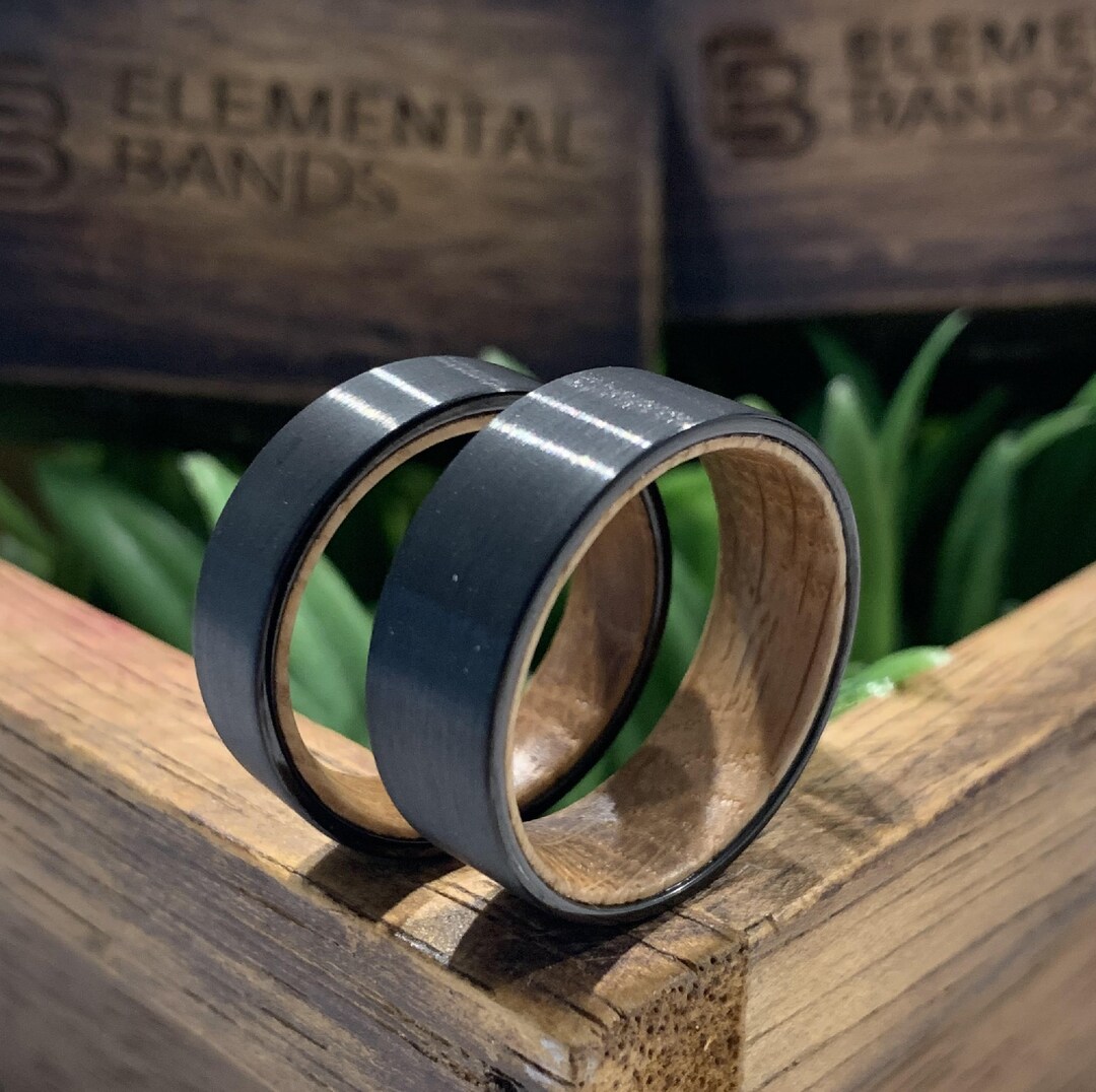 Black Oak Wood Whiskey Ring Set Matching Tungsten Wood Ring - Etsy