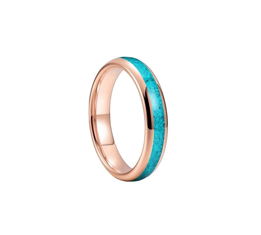 Rose Gold Turquoise Ring, 4mm Rose Gold Tungsten Ring With Turquoise ...