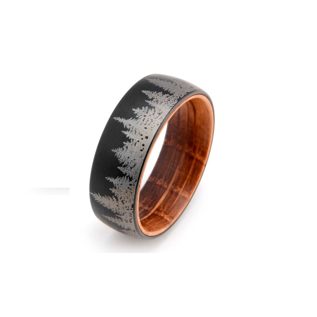 Nature Whiskey Barrel Wood Ring, Tree Ring, Forest Design Ring, Wood ...