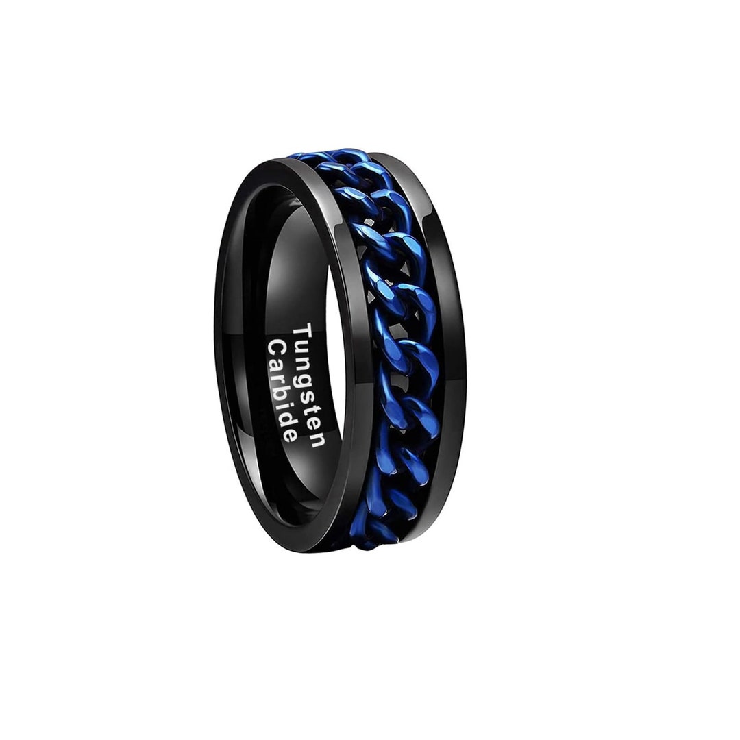 Men Black Blue Spinner Ring, Mens Fidget Ring, Fidget Ring Spinner ...