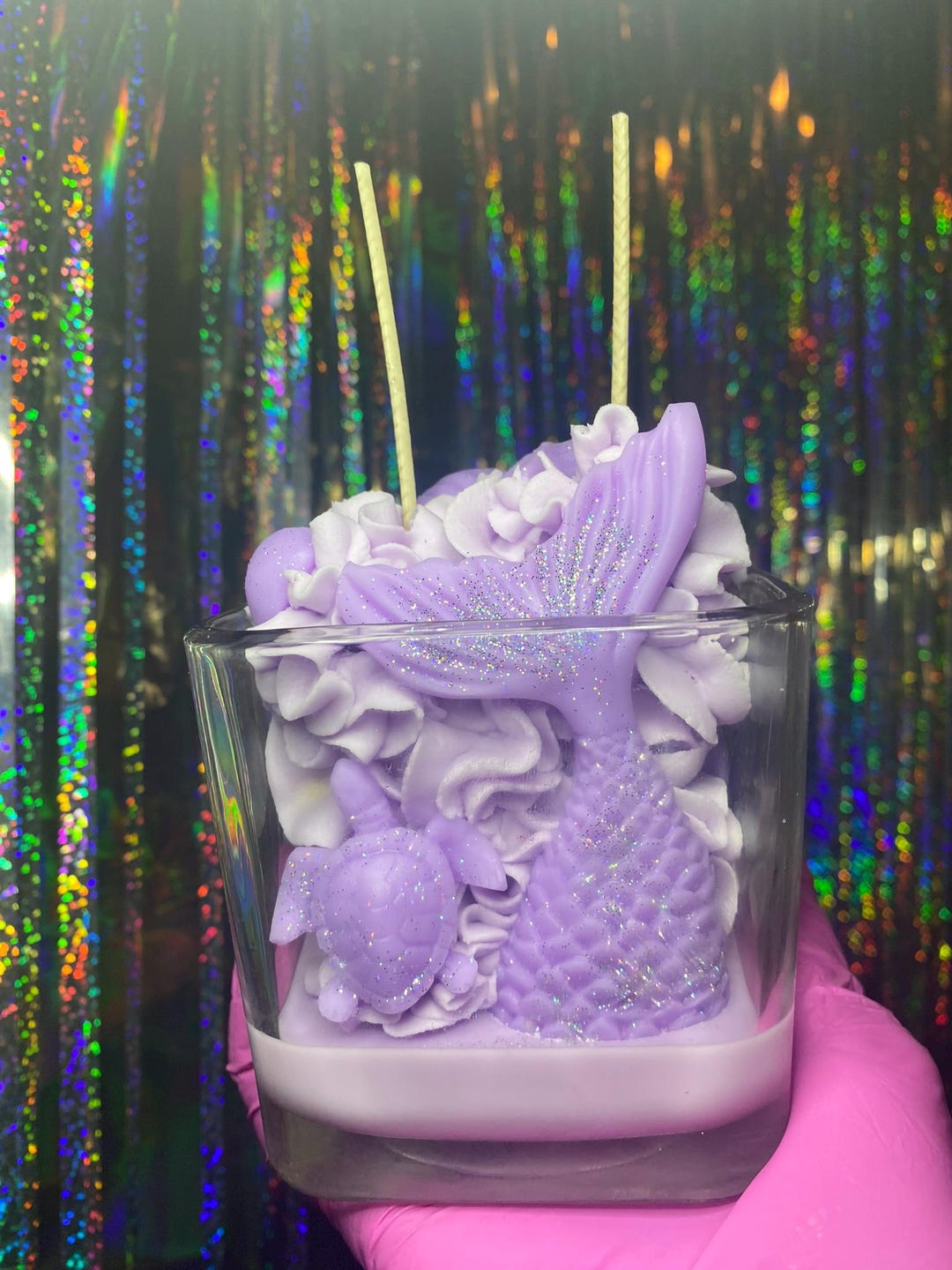Mermaid Soy Candle: Bamboo Coconut Scent, Glitter Ocean Decor - Etsy